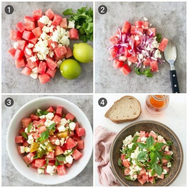 Salat med vannmelon og feta – frisk sommermat - Oppskriftparadiset