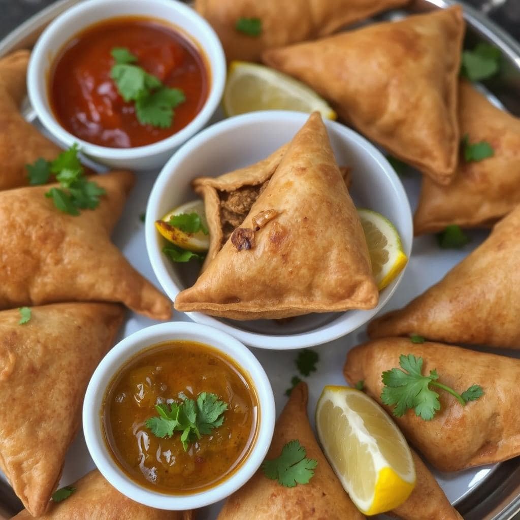 Samosa med Kjøttfyll: Sunn, bakt indisk snacks med smakfullt krydret ...