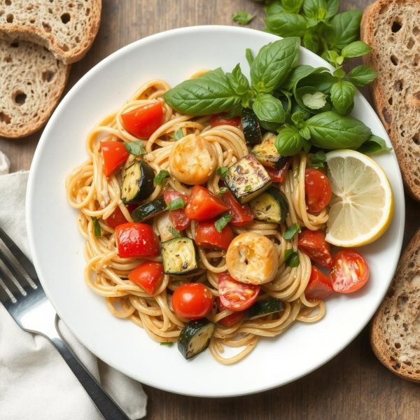 Sunn pasta, fullkornspasta, pasta med grønnsaker, lett middag ...